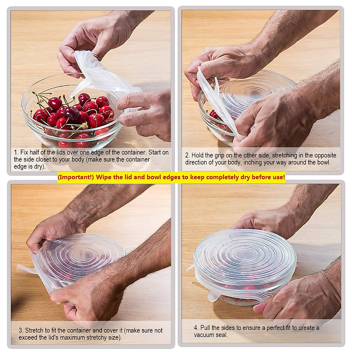 Adpartner 6PCS Rectangle Silicone Lids for Food Storage, Reusable BPA-free Silicone Stretch Lids in 6 Different Sizes to Fit Most Square and Rectangle Containers, Microwave Freezer Dishwasher Use Safe