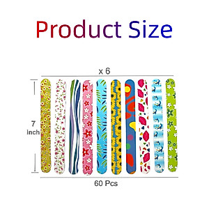 60 Pcs 7inch Double Sided Nail Files,Professional Emery Boards for Nails Emery Rainbow Colorful Floral Bulk Suitable for Women,Girls Home Salon Use(Colorful, 60)