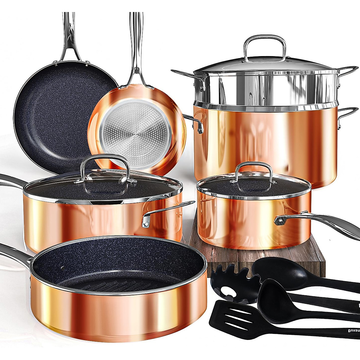 Deluxe DUXANO 14PC Healthy Pots and Pan With 9H Anti-scratch Coating, 2-Layer Non-Stick Ceramic&PFAS Free, Sensitively&Evenly Induction Cooking, Enhanced Flavor with Infrared Cookware, Dishwasher Safe