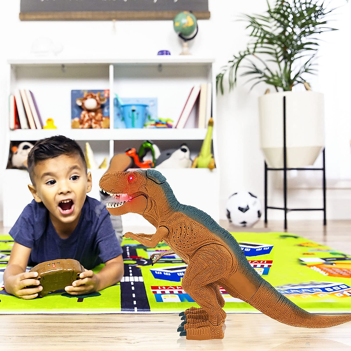 HYRENEE Remote Control Dinosaur Toy for Kids,Walking Dinosaur T-Rex Toy with Lights,Sounds & Spray, Realistic Walking Tyrannosaurus Rex Toy, Dinosaur Toys for Kids 3-5 5-7