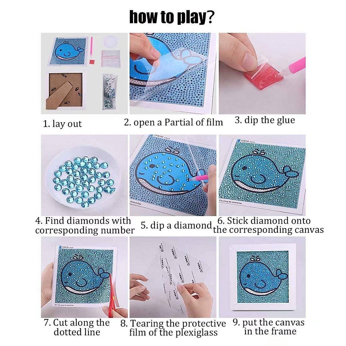 OLLULL Kids Diamond Painting Mosaic Sticker Art Kits with Wooden Frame Parrot