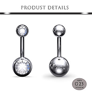 Hoeudjo 14G Solid G23 Implant Grade 23 Titanium Externally Threaded Belly Button Ring Navel Piercing Jewelry for Women 10mm 3/8 inch