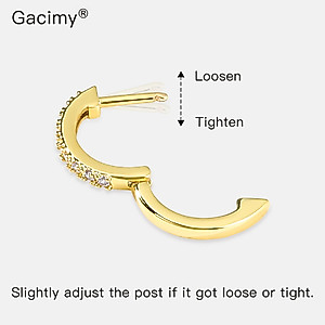 Gacimy Hoop Earrings for Women 14K Gold Cartilage Stud Small Huggie Ear Cuff, Hypoallergenic Cute 13mm Gold & Cubic Zirconia Sets