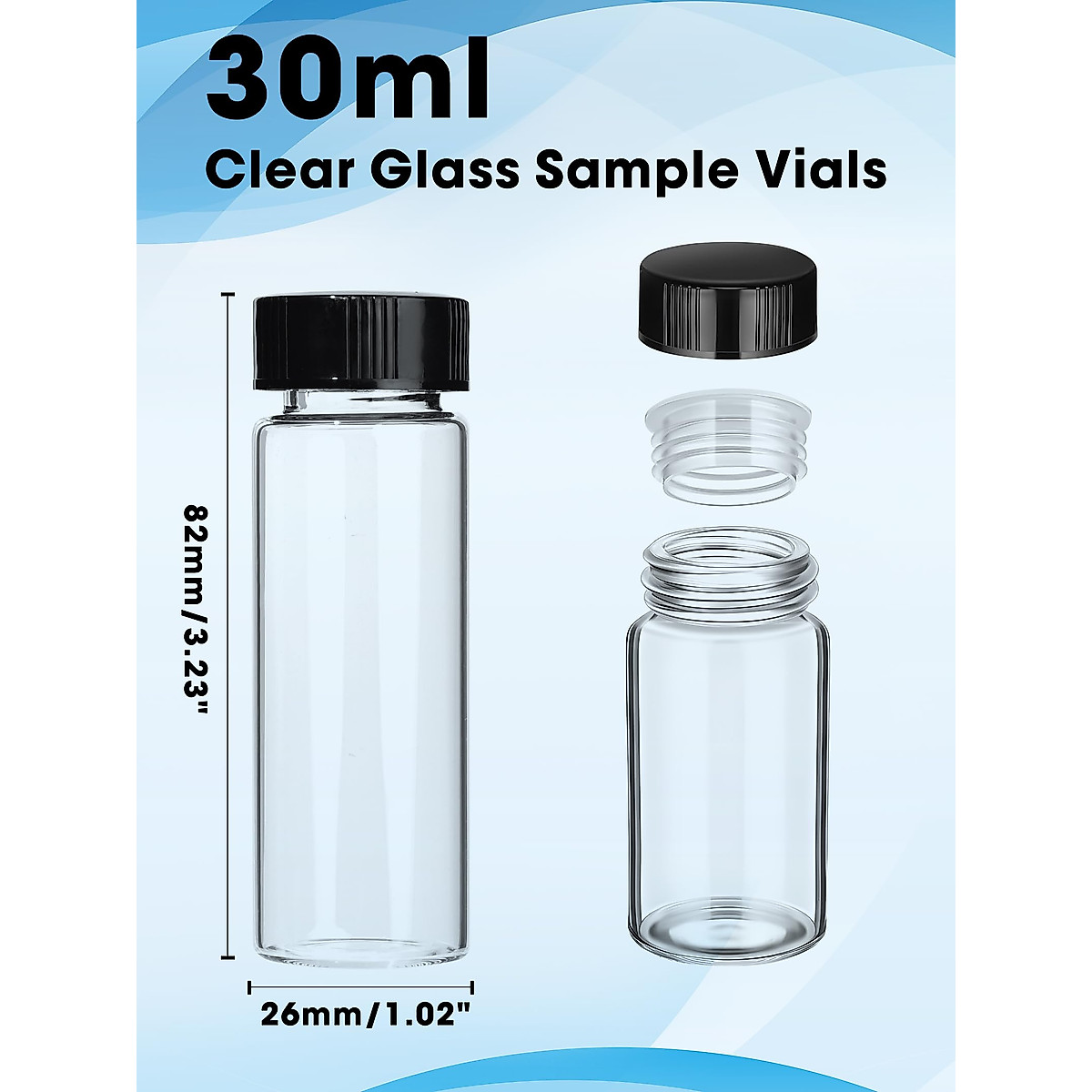 30ml Clear Small Glass Vials with Screw Caps, Small Vials for Essential Oil, Leak-Proof Sample Vials with Lids(10pcs)