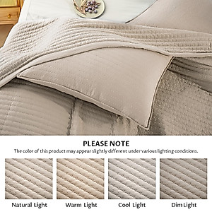 KASENTEX Quilt Mini Set-Stone Washed-Super Soft Bedspread-Light Weight-White Down Alternative Microfiber Fill-Machine Washable-Solid Colors, Twin +2 Shams, Camel