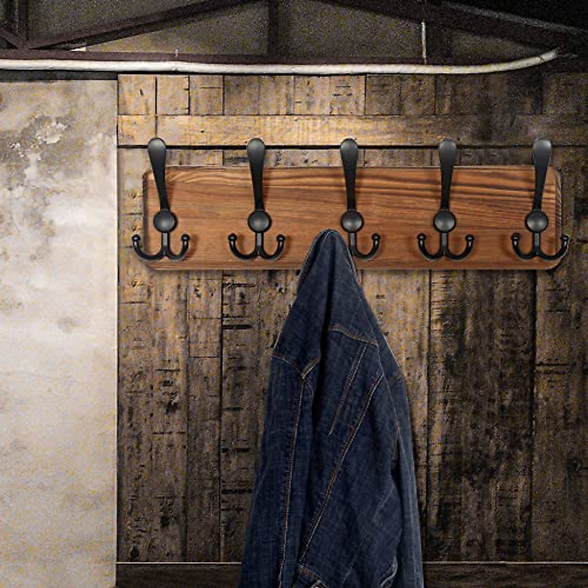 WEBI Coat Rack Wall Mount,Coat Hooks Wall Mounted,16’’ Hole to Hole,Wood Coat Hanger Wall,Hook Rack Rail,5 Triple Hooks for Hanging Coats,Jacket,Clothes