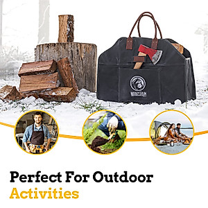 MOUNTAIN GRILLERS Heavy Duty Canvas Firewood Carrier - Features Reinforced Handles For Carrying Wood & Logs - Must Have Bag For Any BBQ Enthusiasts & Pit Masters