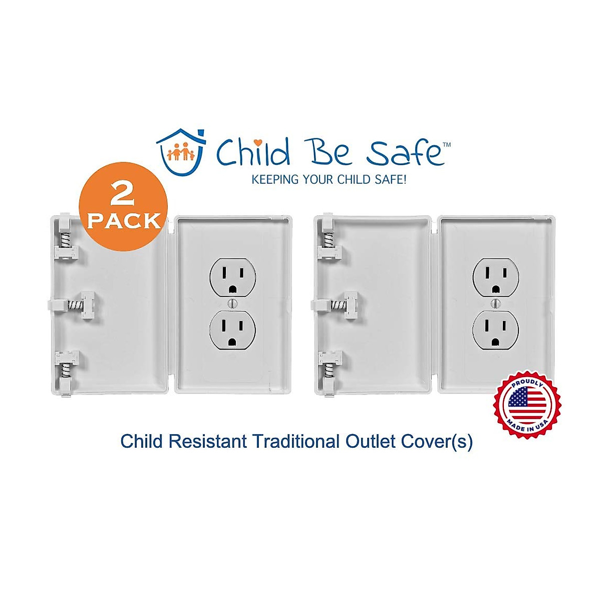 Child Be Safe, Baby Toddler Pet Resistant Electrical Safety Cover Guard for Home and Business, Made in USA, Traditional Outlet (White, 2 Count)