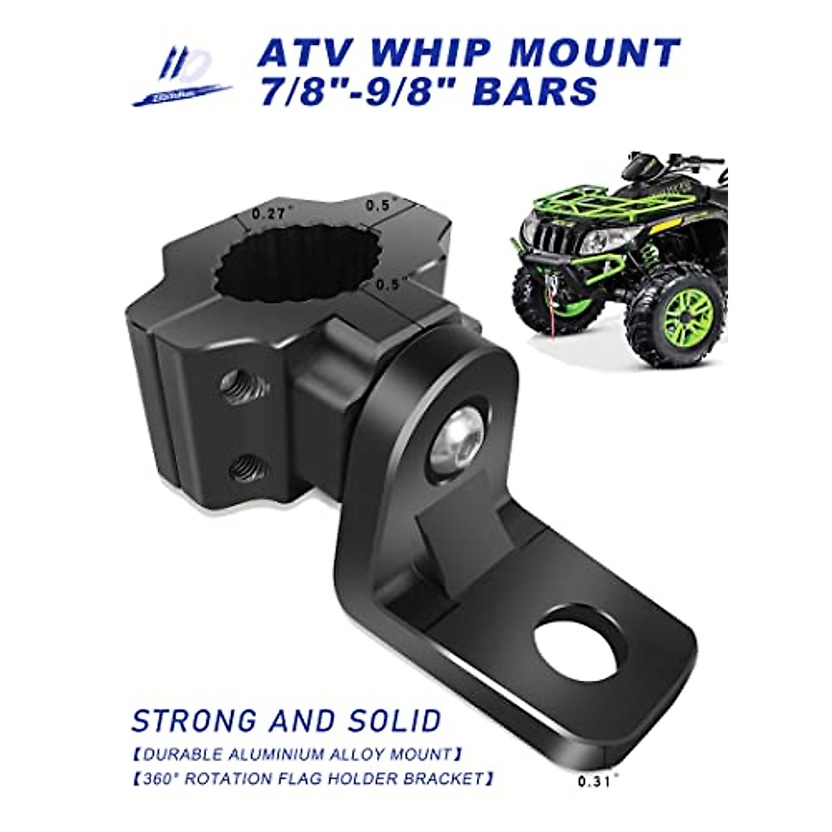 ZIDIYORUO Heavy Duty ATV Flag Mount/ATV Whip Mount for Handlebars and Rack Bars, Compatible with ATVs, Motorcycles, and Kids SXS, with Whip Light Mounting Bracket, (1pc Black)