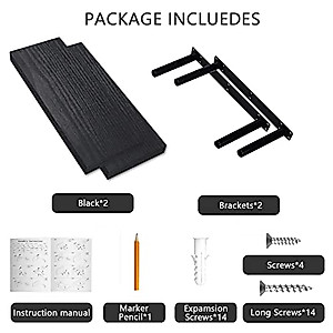 Vervida Floating Shelves Set of 2 x 24" for Kitchen, Living Room, Bedroom, Bathroom, Office, Storage Shelves for Home Decor, with Invisible Brackets Black Wall Shelves Floating Shelf