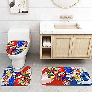 YQPBZCHH 4 Piece Cartoon Shower Curtain Sets with Non-Slip Rug,Toilet Lid Cover and Absorbent Carpet Bath Mat,Durable Waterproof Shower Curtain with 12 Hooks for Bathroom (B)