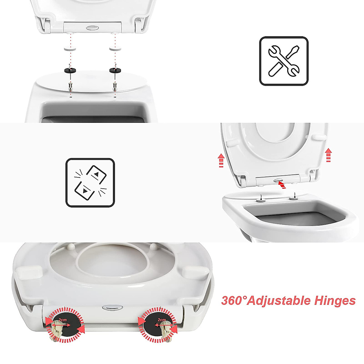 Todeco Toilet Seat with Built in Potty Training Seat, 2-in-1 Round Family Toilet Seat Cover for Toddlers & Adults,Slow Close & 1-Click Remove,White