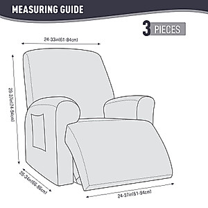 KinCam Recliner Covers, Stretch Reclining Chair Covers, Recliner Sofa Slipcovers Stripe Jacquard Recliner Couch Covers Furniture Protector Covers for Pet Kid (1 Seater, Dark Gray)