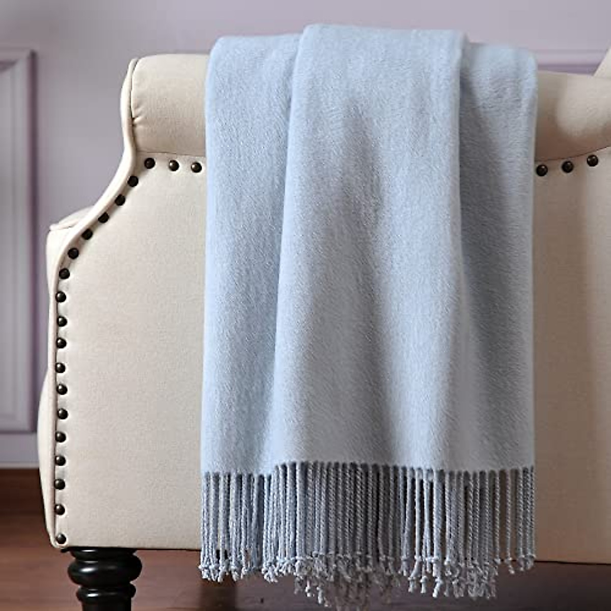 CUDDLE DREAMS Exclusive Mulberry Silk Throw Blanket with Fringe, Naturally Soft, Breathable (Ice Blue)
