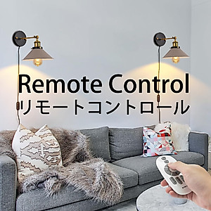 SKIVTGLAMP Industrial Wall Sconce Plug-in Cord with Remote Control, No Drilling Wall Mounted Dimmable LED Edison Bulbs Farmhouse Wall Hanging Adjustable for Home Decor Gallery Customizable, Khaki