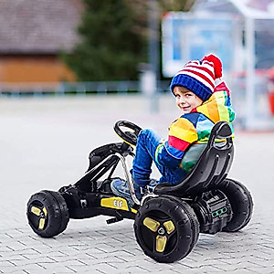 HONEY JOY Go Kart for Kids, 4 Wheel Quad Racing Style Pedal Car w/3-Point Adjustable Seat & Non-Slip Wheels, Pedal Powered Ride On Toy Cart for Boys Girls (Black)