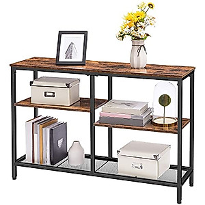 HOOBRO 43.3” Console Table, 4-Tier Industrial Bookshelf, Narrow Entryway Table, Sofa Table, Bookcase, Storage Shelf, Entrance Table, Hallway, Living Room, Bedroom, Rustic Brown BF28XG01