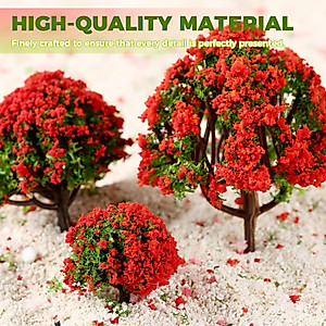 Yetaha 10pcs Model Trees Red Flower Train Trees Model Train Railways Architecture Scenery Diorama Tree Model Railroad Scenery with No Stands for DIY HO N Z Scale Model Train Landscape Supplies