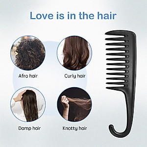 Wapodeai Wide Tooth Comb Shower Comb With Hook, Good for Curly Hair Wet Dry, Premium Tangle Free Combs Black.