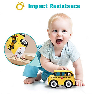 Hautton Take Apart Toy Remote Control School Bus with Toy Drill, Kids STEM Building Learning Toys Gift for Boys Girls 3-7 Years Old