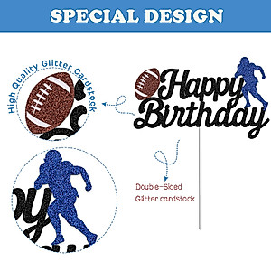 Football Cake Topper - Happy Birthday Cake Topper for Football/Sport theme Birthday Party decoration (Black Glitter)