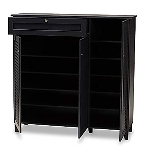 BOWERY HILL Modern and Contemporary Dark Grey Finished 11-Shelf Wood Shoe Storage Cabinet with Drawer