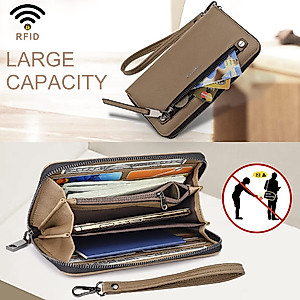 YOVIEE Wallets for Women RFID Blocking Large Capacity Genuine Leather Zip Womens Wallet Credit Card Holder Checkbook Organizer Phone Clutch Long Travel Coin Purse Wristlet