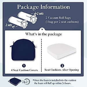 Basic Beyond Patio Chair Cushions for Patio Chairs, 19 x 19 Outdoor Chair Cushions Set of 4 Waterproof Outdoor Seat Cushions for Outdoor Chairs with Handle and Attached Straps, Navy Blue