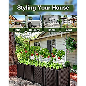 OMMO Deepened Raised Garden Beds Outdoor 4 Set, Plastic Planter Box Large Garden Bed Planter Pots for Patio Yard Balcony Deck Growing Plants, Vegetable, Fruits and Herbs (Install by Yourself Needed)
