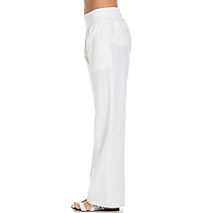Poplooks Women's Comfy Fold Over Linen Pants (XX-Large, White)