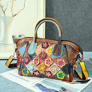 Maxzoom Womens Genuine Leather Hobo Bag Colorful Shoulder Handbag Purses with Contrast Color Patchwork and Handmade