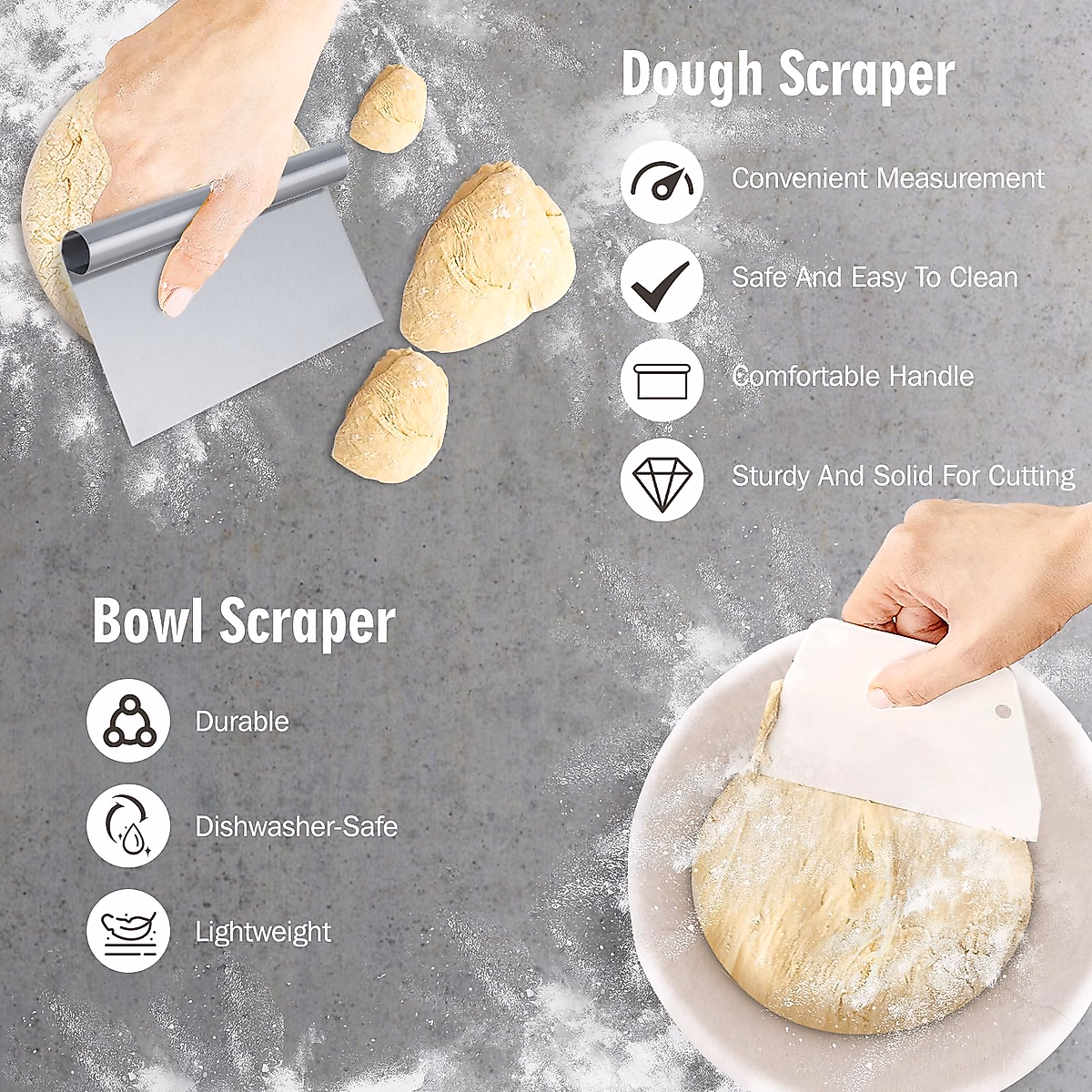 Yebicola Set of 2 Sourdough Banneton Basket, 10 Inch Round & Oval Proofing Baskets for Bread Baking with Bread Lame Dough Scraper Whisk, Sourdough Starter Kit for Home Kitchen Sourdough Bread Making