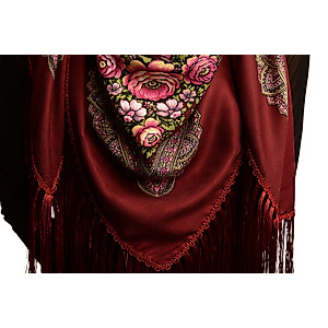 LissKiss Burgundy Plyaski Slavonic Russian Folk Style Shawl - Scarf