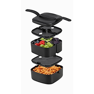 Wagindd Bento Box Adult Lunch Box, 3-Compartment Stackable Japanese Lunch Box – Leak-Proof Snack Containers, To Go Meal Prep Container - Handle, Cutlery