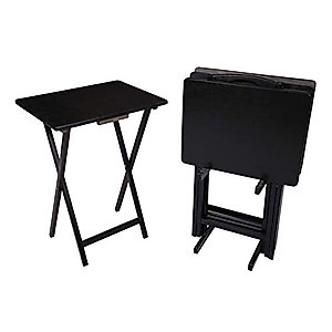 Mainstay Black 5-Piece Folding TV Tray Table Set (4 Trays, 1 Stand) (Black)