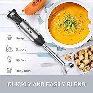 Jussiart Electric Immersion Hand Blender & Spiralizer/Vegetable Slicer 6-in-1 Food Prep Combo Kit, with 3 Spiralizing Blade Attachment for Zoodles, Grate, Ribbon, Spiral, Blend, Chop, and Puree