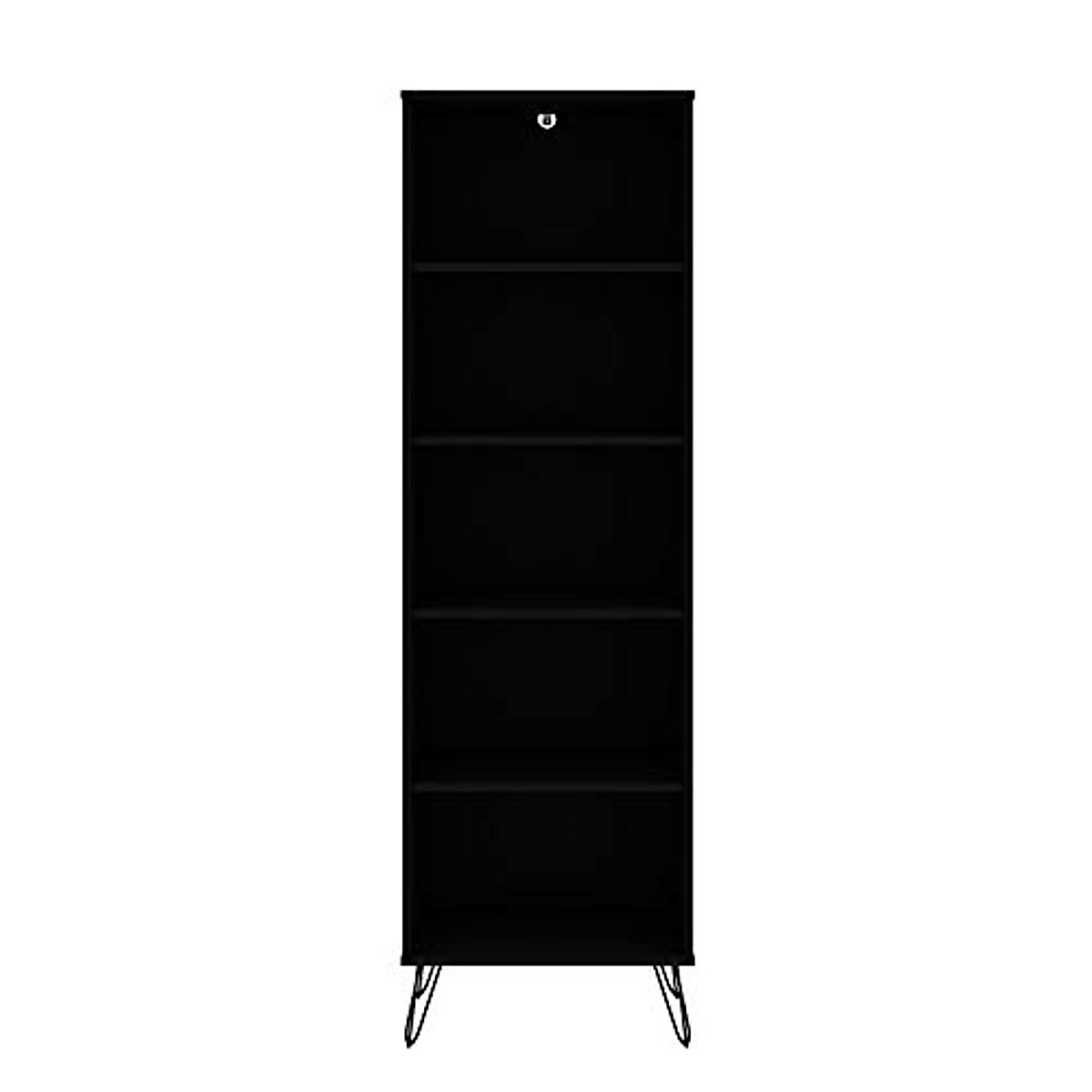 Manhattan Comfort Rockefeller Mid Century Modern 5 Shelves Home Office Bookcase with Metal Legs, 21.26", Black