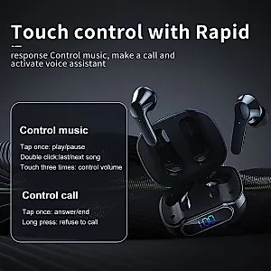 flymory Wireless Earbuds Active Noise Cancelling, Extra Deep Bass Earphones, Bluetooth 5.0 Headphones, IPX5 Waterproof, Touch Control Stereo Big Bass Cordless Headsets(Mini-Black)