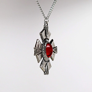 Medallion with Red Cabochon Medieval Renaissance Silver Finish Pendant Necklace