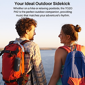 TOZO PA2 Bluetooth Speaker with Dual Drivers & Dual Bass Diaphragms, Deep Bass Loud Stereo Sound, IPX8 Waterproof, 25H Playtime, Custom EQ App Portable Wireless Speaker for Home Outdoors Travel Black