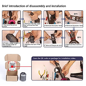 Hair Dryer Strainer Filter Mesh Compatible with Dyson Supersonic Hair Dryer HD01 HD03 HD04 HD08 Models, Filter Cover Cap Replacement Part with 32-in-1 Screwdriver Tool Kit (Silver Gray)