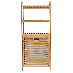 DOONARCES 4-Tier Bamboo Laundry Hamper Tilt Out, Laundry Basket with Shelves &Handle Shower Caddy Shelf Rack Bathroom Cabinet Organizer for Bedroom Laundry Room Bathroom