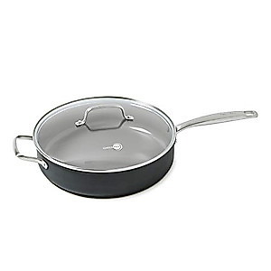 GreenPan Chatham Hard Anodized Healthy Ceramic Nonstick, 5QT Saute Pan Jumbo Cooker with Helper Handle and Lid, PFAS-Free, Dishwasher Safe, Oven Safe, Gray