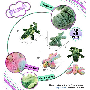 DolliBu Plush Alligator Stuffed Toys - Soft Huggable Alligator Plush Kit, Adorable Creature Plush Toys, Super Soft Plush Doll Wildlife Toys for Kids and Adults - 3 Pack