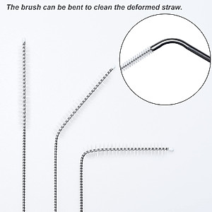 Straw Cleaner Brush, Extra Long Nylon Bristles and Stainless Steel Handle Cleaning Brushes for Washing Glass Silicone Metal Straws Tea Pot Spout Bottle (Only 2 pcs, 7.87inch X 5/16inch)