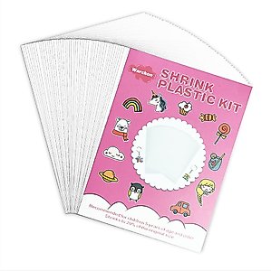 Warckon 24 Pieces Shrink Plastic Sheets, 4.1 x 2.9 inch / 10.5 x 7.4 cm (A7 Size). Shrink Film Sheets Frosted Ruff n' Ready for Kids Creative Craft, Create Your Own Earrings, Necklace, Keychains