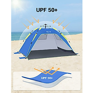 Glymnis Pop Up Beach Tent Sun Shade Shelter for 4 Person with UPF 50+ Easy Setup, 3 Ventilation Windows, Extended Floor Family Instant Beach Tent