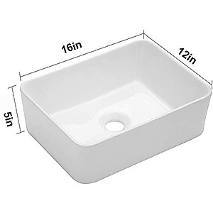 Vessel Sink Rectangular - Kichae 16"x12" Modern White Bathroom Sink Rectangle Above Counter Porcelain Ceramic Vessel Vanity Sink Art Basin