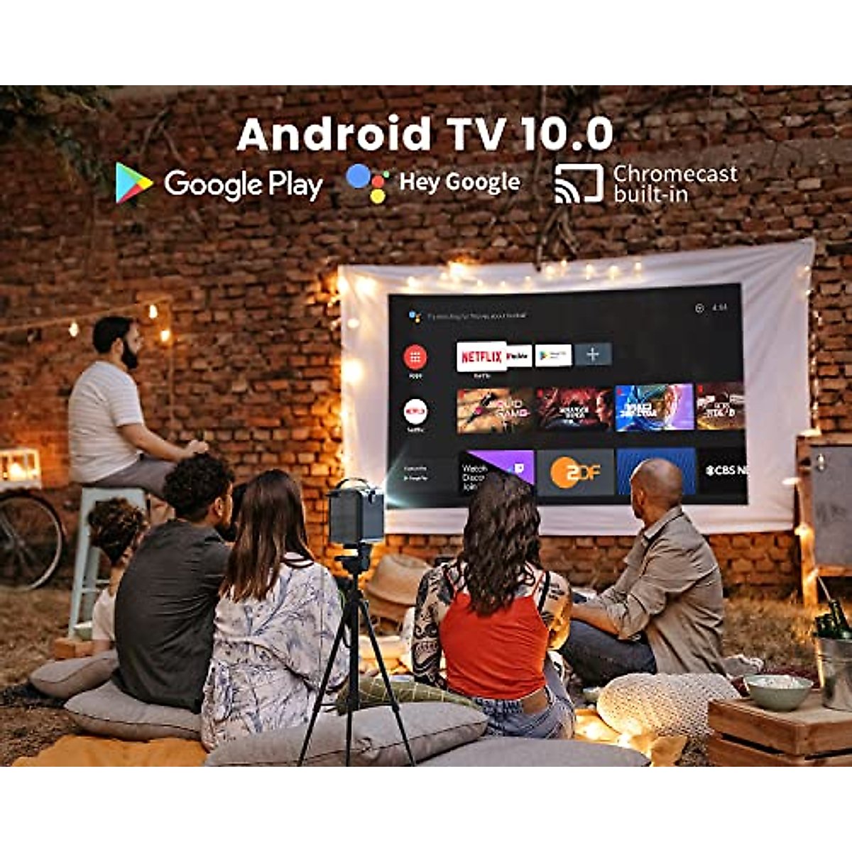Mini Smart Projector Native 1080P, ETOE D2 Pro Portable Projector Android TV 10.0 with Prime Video, Netflix, Disney+, Video Projector 5G WiFi Bluetooth, Compatible with iOS/Android/Windows/USB