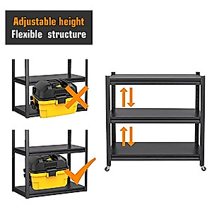 ZAOUS Garage Shelving Heavy Duty Loads 360LBS, 63" Heavy Duty Garage Storage Shelves, Adjustable 3 Tier Metal Shelves for Garage Basement Kitchen Warehouse, 31.5" H x 34" W x 18" D (3-Tier)